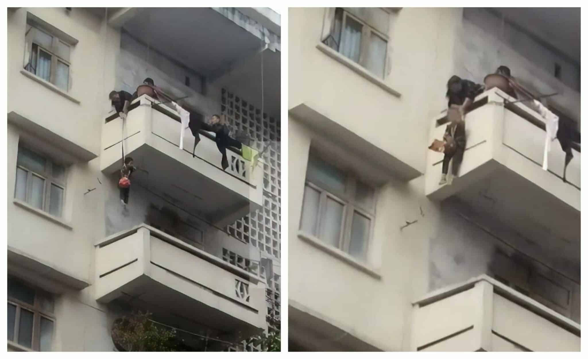Chinese grandmother saves a cat by hanging her grandchild from a rope ...
